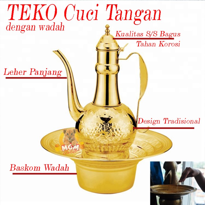 Teko emas cuci tangan dengan wadah besar Teko arab leher angsa Tinggi ...