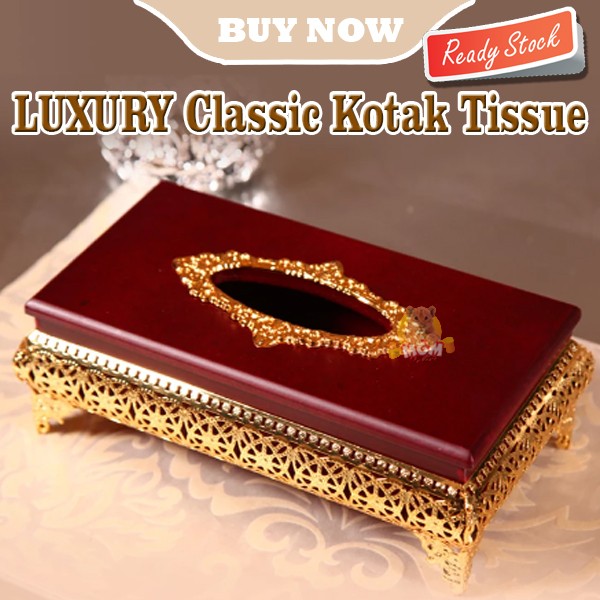 LUXURY Metal KAYU Klasik Gold Tempat kotak tisu Tissue Box elegant ...