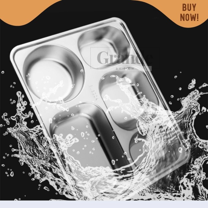 Plato Food Tray tempat makan piring sekat 5 stainless dengan tutup ...